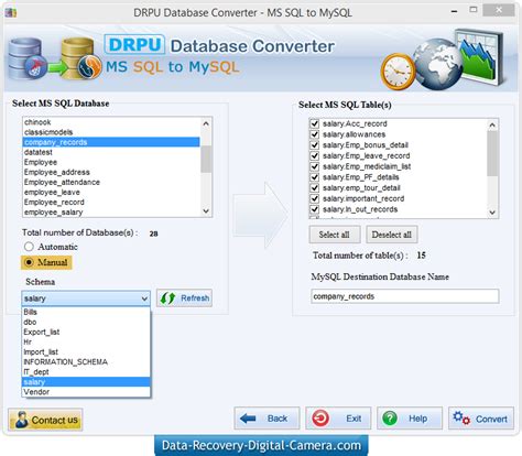 mssql to mysql database converter software screenshots to convert records