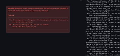 unable to deploy app due to matplotlib not deploying on streamlit