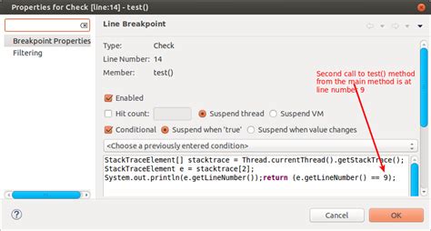 java eclipse conditional breakpoint only after other