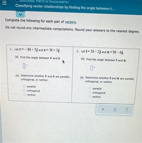 Solved Al Topics In Trigonometry Classifying Vector