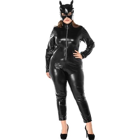 Fat Lady Costumes Plus Size Sexy Cat Woman Black Artificial Leather