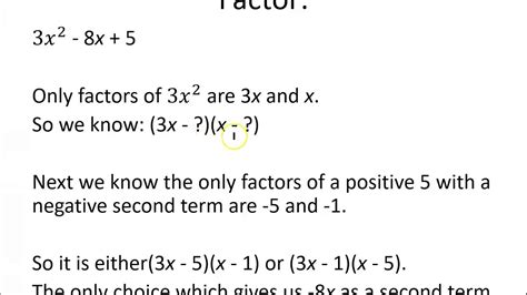 Factoring Trinomials With Leading Coefficients Other Than 1 Youtube
