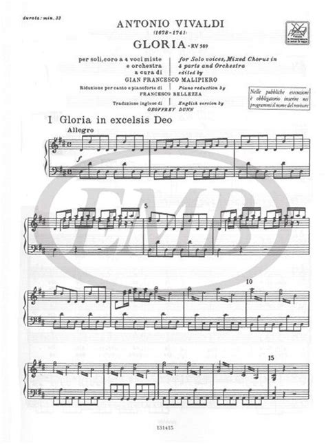 Vivaldi Antonio Gloria Per 2 S E C Solisti Coro A 4 Voci Miste E