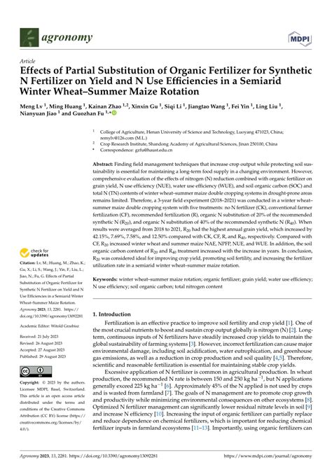 Pdf Effects Of Partial Substitution Of Organic Fertilizer For