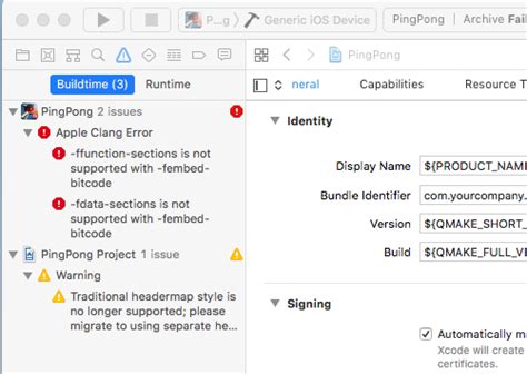 clang errors when trying to archive an ios app in xcode 10 1 stack