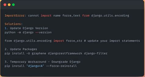 resolving importerror cannot import name force text from django utils