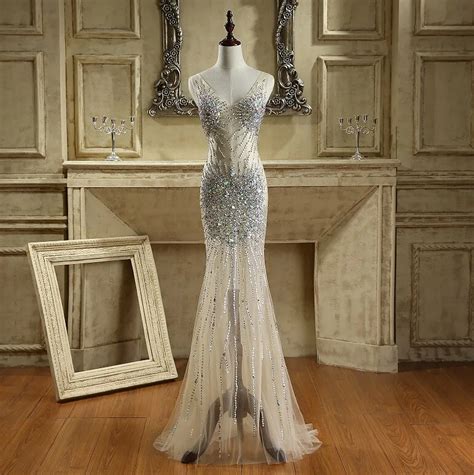 Sexy Sparking Crystal Beaded Mermaid Prom Dresses Luxury Rhinestones