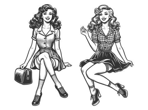 Pin Up Girls Black And White Vector Images Over 2 600
