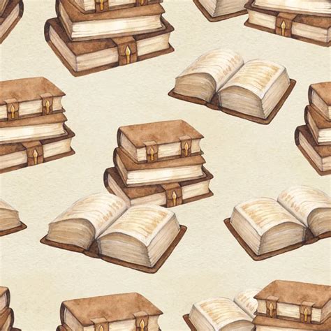 Watercolor Seamless Pattern With Vintage Books And Envelopes Hand