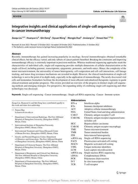 Integrative Insights And Clinical Applications Of Single Cell