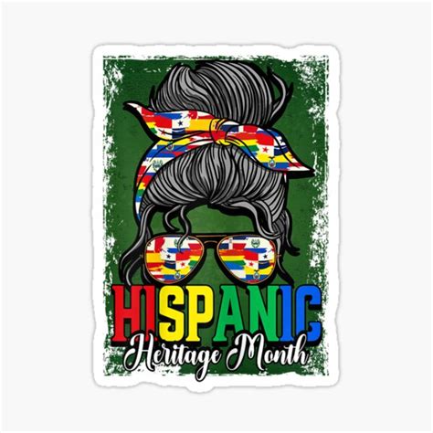 Womens Hispanic Heritage Month Flags Messy Bun Hispanic Women Sticker