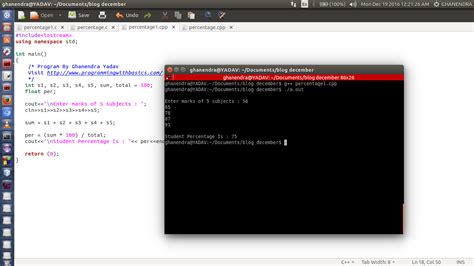 c program for calculate percentage of 5 subjects