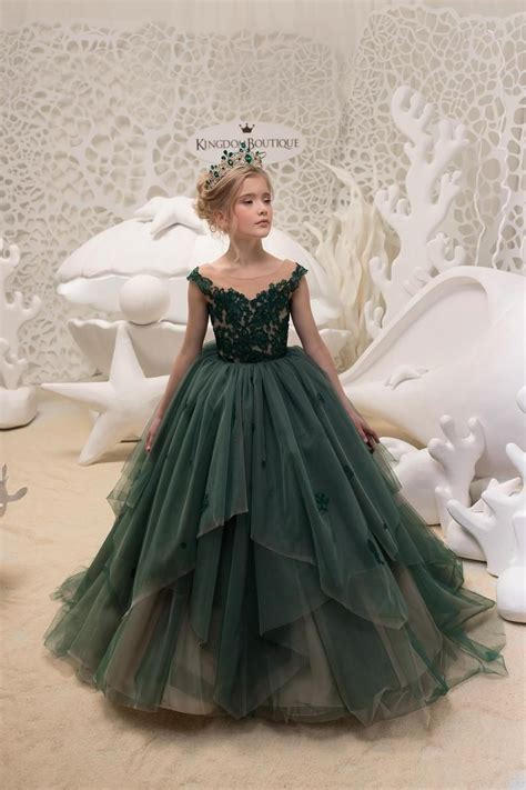 Emerald Green Lace Tulle Formal Flower Girl Dress For Special Occasion