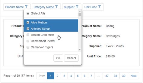 header filter asp bootstrap controls devexpress documentation