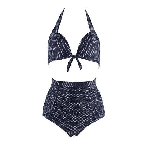Joymode Womens 50s Retro Push Up Halter Neck High Waisted Bikini Sets