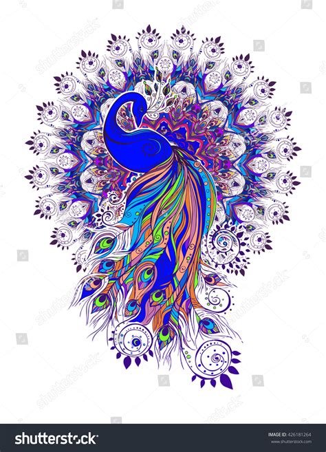 Greeting Beautiful Card Peacock Frame Peacock Stock Vector Royalty