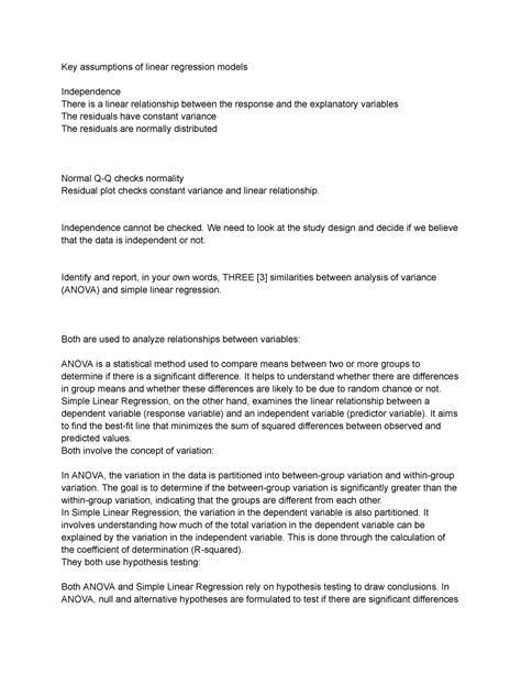Key Assumptions Of Linear Regression Models Key Assumptions Of Linear