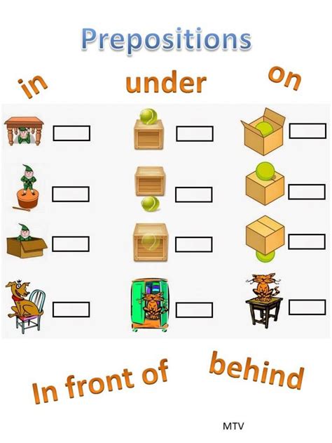 Prepositions In On Under Behind In Front Of Worksheet