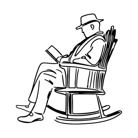 Premium Vector A Man Sitting In A Rocking Chair Reading A Book