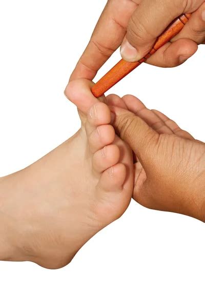 Reflexology Foot Massage Thai Spa Foot Treatment By Wood Stick — Stock