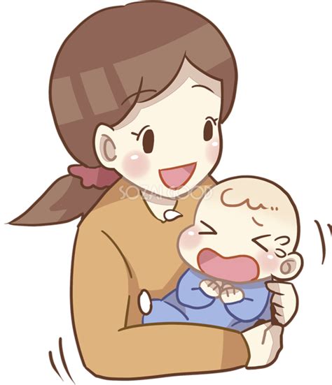泣いている赤ちゃんをお母さんが優しく抱っこ 無料イラスト 素材good