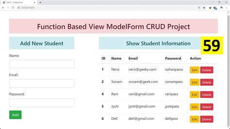 crud project function based view with model form in django hindi