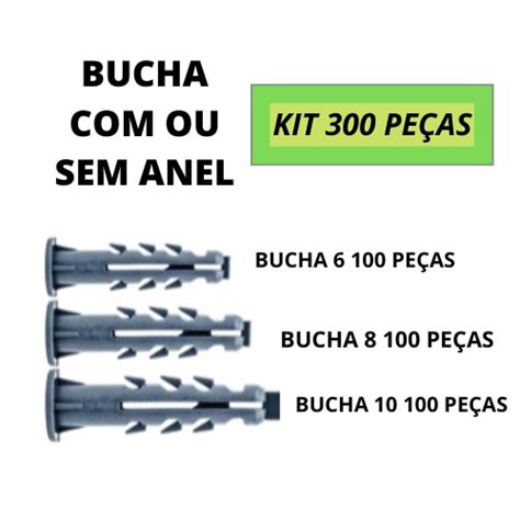 Kit Buchas 6mm 8mm 10mm Com 300 Peças Kit Buchas Fixação Em Parede 6