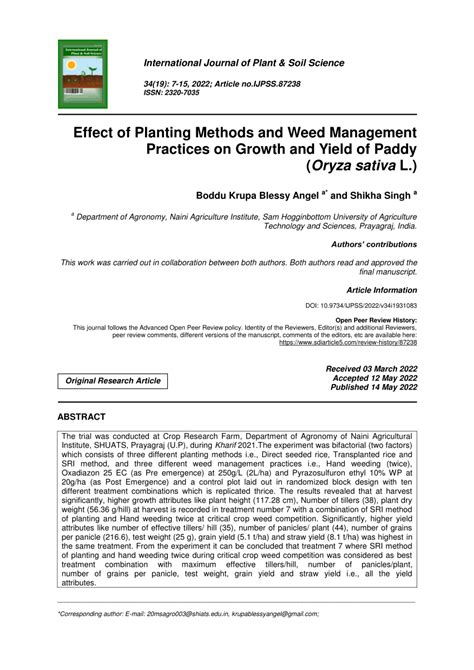 Pdf Effect Of Planting Methods And Weed Management Practices On
