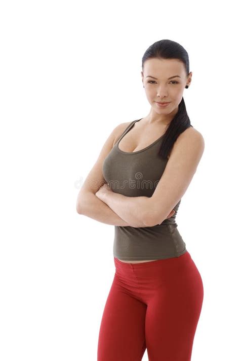 Energetic Woman Standing Arms Crossed Stock Image Image Of Arms