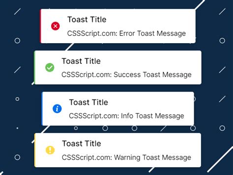 beautiful toast messages for vanilla javascript css script