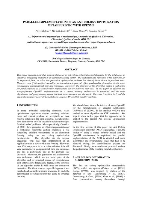 pdf parallel implementation of an ant colony optimization