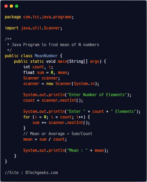 java program to calculate arithmetic mean of n numbers btech geeks
