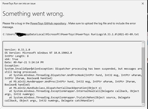 [run] systemvalidoperationexception dispatcher processing has been