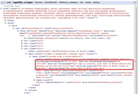 unobtrusive client and server side age validation in mvc using custom
