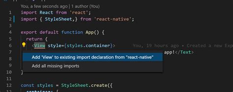 reactjs expo cannot auto import react native on visual