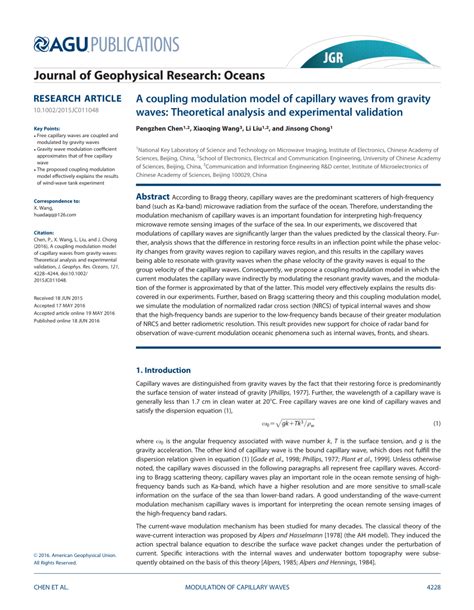 Pdf A Coupling Modulation Model Of Capillary Waves From Gravity Waves