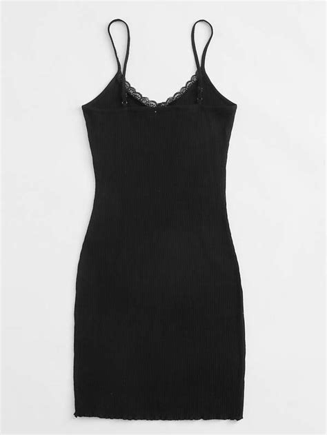 Shein Ezwear Lace Trim Rib Knit Bodycon Dress Shein Usa