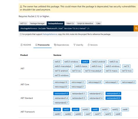 how to find out which framework nuget package targets stack
