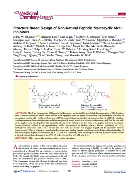 Pdf Structure Based Design Of Non Natural Peptidic Macrocyclic Mcl 1
