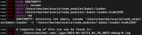 reactjs npm error enotempty on babel loader while npm install stack