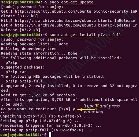 how to install and use 7zip in ubuntu linux