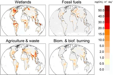 Methane Emissions From Four Source Categories Natural Wetlands Fossil