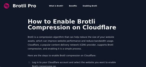 how to enable brotli compression on cloudflare brotli pro