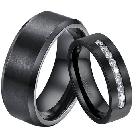 Black Matching Rings Titanium Couple Rings Cz Wedding Ring For Women