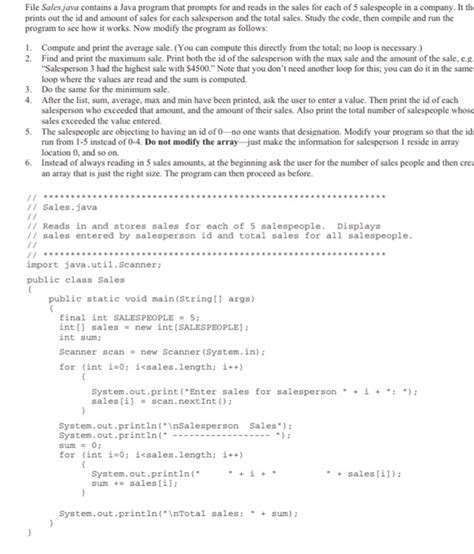 solved file sales java contains a java program that promp