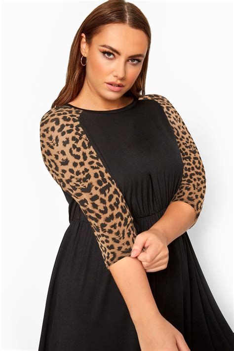 Limited Collection Black Leopard Print Raglan Skater Dress Yours Clothing