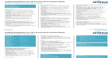 avsol coding guidelines for csharp 3 0 and 4 0 cheat sheet [pdf document]