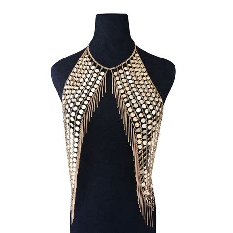מוצר Boho Sexy Magnificent Metal Sequins Tassel Harness Necklace Bra