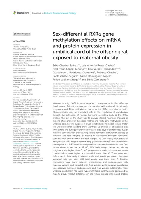 Pdf Sex Differential Rxrα Gene Methylation Effects On Mrna And