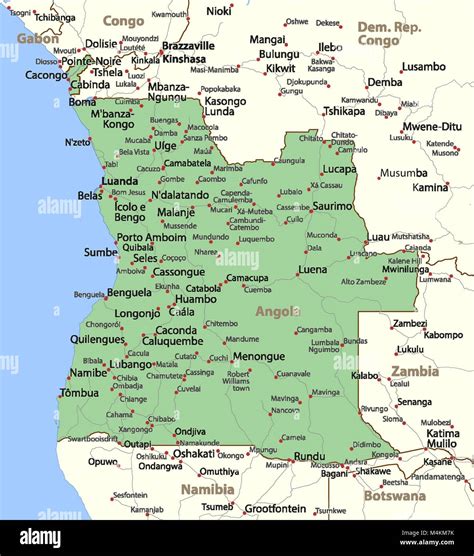 Mapa De Angola Muestra Las Fronteras De Los Países Las Zonas Urbanas